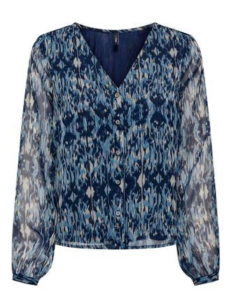 Only Damen Onlluna L/S V-Neck Top Noos Ptm, Forever Blue/AOP:Ethnic Rebel, M