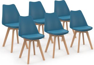 IDMarket Set mit 6 skandinavischen Stühlen Sara, Entenblau, für Esszimmer