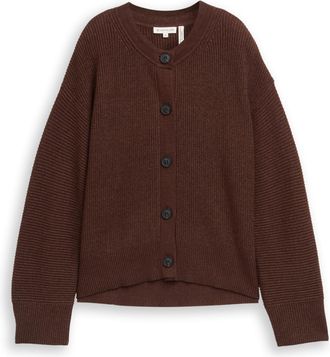 Tom Tailor Damen 1049161 Oversize Cardigan Mit Rundhalsausschnitt, 39062 - Dark Pecan Brown Melange, M EU