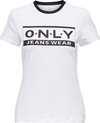 Only Womens ONLLEA Fitted S/S Logo TOP Box JRS T-Shirt, Bright White/Print:Logo, S