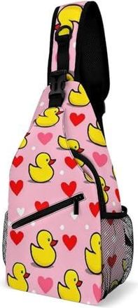 Generic Sacoche Homme Bandouliere Canards en caoutchouc jaunes &agrave; pois et coeurs roses R&eacute;glable Sacs &agrave; Bandouli&egrave;re Durable Sac DEpaule pour Voyage Camping Rand