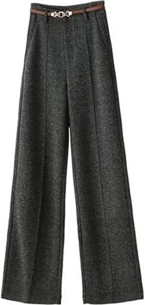 Generic Pantalon dhiver en laine pour femme - Taille haute - Coupe ample - Doux - Droit - Pantalon en laine pour femme, gris fonc&eacute;, S