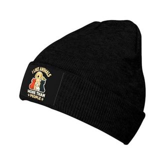 Generic Classique Bonnet Souple Tricot&eacute;, Jaime Plus Les Animaux Que Les Gens, Extensible Chapeau dhiver Tricot&eacute;, Tricoter Chapeau pour Femme, Ski, Cyclisme