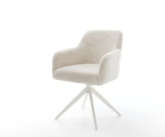 DELIFE Drehstuhl Greg-Flex Pl&uuml;sch Creme-Wei&szlig; Kreuzgestell breit Wei&szlig; 360&deg; drehbar Wippfunktion Taschenfederkern, Esszimmerst&uuml;hle