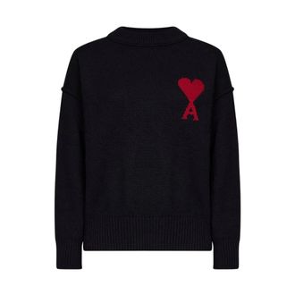Ami Femme, Pulls, Noir, Taille: 40 FR Pull en Laine De Coeur