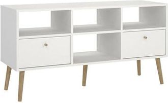 Dmora Fernsehschrank Jolie, St&auml;nder f&uuml;r Wohnzimmerfernseher, Niedriges Wohnzimmer-Sideboard, TV-St&auml;nderbasis, 117x39 h61 cm, Wei&szlig;