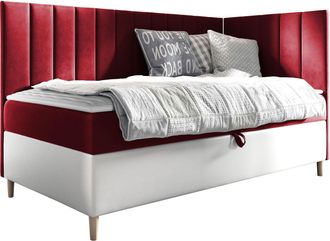 Mirjan24 Boxspringbett Junior Chapeni III mit Bettkasten Holzf&uuml;&szlig;e Continentalbett Polsterbett Bonell-Matratze Topper Amerikanisches Bett (Soft 017 + Fresh 8, 1