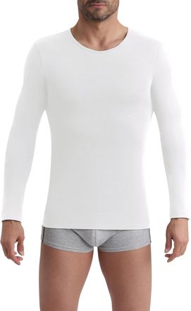 Dim Herren - Thermal R-Neck Long Sleeve T-Shirt x1 | Majority Cotton | Warme und weiche Unterw&auml;sche | Melierter Look | &Ouml;ko-Tex Zertifikat Wei&szlig; L