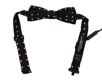 Dolce & Gabbana Mens Black White Polka Dot Silk Adjustable Neck Papillon Bow Tie