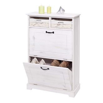 Mendler Schuhkipper HWC-H19AM, Schuhschrank Schuhregal Schuhablage, Massiv-Holz Shabby-Look Korb-Schublade 100x60x24cm - wei&szlig;