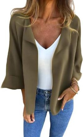 Generic Peculiaral Cardigan décontracté en daim synthétique pour femme, gilet de campagne surdimensionné en cuir, manches longues, veste à revers sans boutons