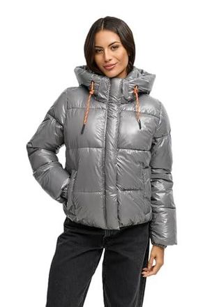 Marikoo Veste dhiver pour femme (XS-XXL) - Matelassée, capuche amovible, fermeture magnétique - N097, gris, L
