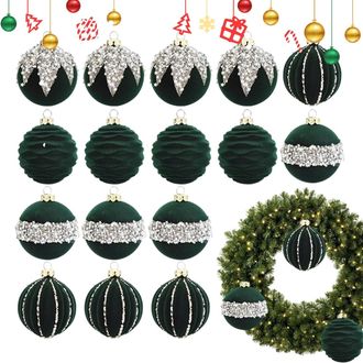 Generic Weihnachtskugeln - 16 St&uuml;ck Kugel-Dekorationen, 6 cm Weihnachtsbaum aus Samt mit Strasssteinen | f&uuml;r Haus, Innenbereich, Fenster, Weihnachtsfeier