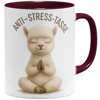 OM3 Alpaka Anti-Stress Kaffee-Tasse mit Spruch - lustige Keramiktasse Namaste-Motiv - Lama Yoga Tiermotiv - Keramik Becher - 325ml - Beidseitig Bedruckt -