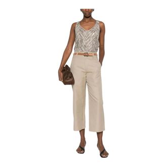 Brunello Cucinelli Pantaloncini cropped - Femme - Pantalons - Beige - Taille: 40 FR