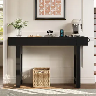 Liberte Console dentr&eacute;e 120 cm, 2 tiroirs, prises USB/Type-C, style scandinave,noir