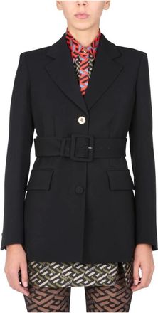 Versace Femme, Vestes, Noir, Taille: 36 FR Tooth Revers Singlebreas