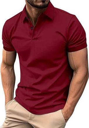 Generic Chemise imprim&eacute;e d&eacute;contract&eacute;e pour homme - Mode Ice Silk Revers Manches courtes T-shirt d&eacute;t&eacute; Poche Chemise de nuit, Rouge, XXL