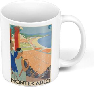 Fabulous Keramische Becher 325ml Monte Carlo Tennis Poster Vintage Reisen Art Deco 30er Jahre