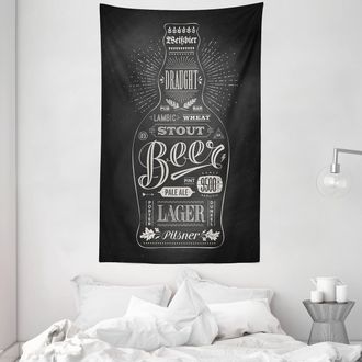Abakuhaus Alkohol Wandteppich und Tagesdecke, Bierflaschenbeschriftung aus Weiches Mikrofaser Stoff Kein Verblassen Klare Farben Waschbar, 140 x 230 cm, Grau we