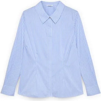 Fiorella Rubino Femme, Blouses et Chemises, Bleu, Taille: 46 FR Chemise en coton ray&eacute;