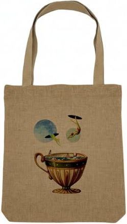Fabulous Sac Shopping Tote Bag Aspect Lin - Piscine dans une tasse Collage Art Surr&eacute;alisme Grotesque - Sac de Courses Toile Epaisse 360g Beige Naturel Cabas Po
