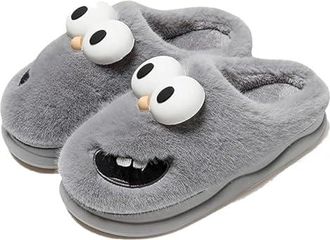 Generic Pantoufles amusantes pour femme - Semelle &eacute;paisse antid&eacute;rapante - Confortable - Grand oeil - Langue - Grand orteil - Imprim&eacute; dents, Noir 2, 35.5 EU