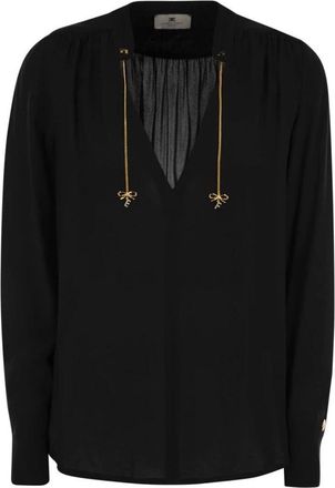 Elisabetta Franchi Femme, Blouses et Chemises, Noir, Taille: 36 FR Chemise &agrave; Manches Longues et Poignets Boutonn&eacute;s