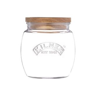 Kilner Bocal universel en verre avec couvercle en bois de 0,85 l avec joints en silicone pour aliments secs comme les c&eacute;r&eacute;ales, les p&acirc;tes et les c&eacute;r&eacute;ales