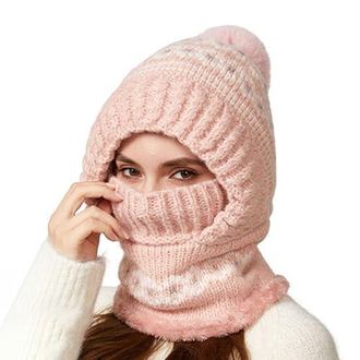 Generic Bonnet dhiver | Bonnet dhiver en tricot doux r&eacute;glable avec &eacute;charpe et couvre-visage, chapeau thermique avec couvre-visage, chapeaux tricot&eacute;s pour femm