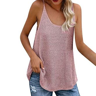 Generic Body pour femme - Col en V - Sans manches - Motif - Pull en tricot - Col rond - Camisole - Gilet en tricot douillet, Rose, XXL