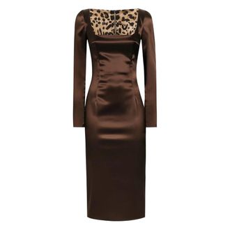 Dolce & Gabbana Dunkelbraunes Satin Kleid mit Quadratischem Ausschnitt - - Dresses - Damen - Braun - XL