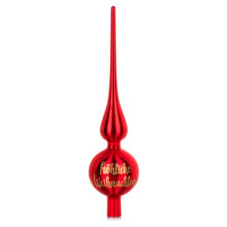 Com-Four Weihnachtsbaumspitze mit Schriftzug - Christbaumspitze aus echtem Glas für Weihnachten - Tannenbaumspitze für den Christbaum (28cm - Merry Red Glanz)