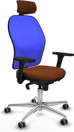 Piqueras y Crespo B&uuml;rostuhl mit 3D-Armen, h&ouml;henverstellbare Lendenwirbelst&uuml;tze und h&ouml;henverstellbares Kopfteil, Blau/Braun