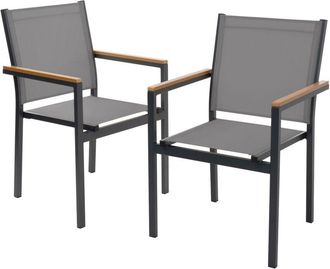 ML Design ML-Design Gartenst&uuml;hle 2er Set mit Armlehnen-Holzoptik, Dunkelgrau, Gartenstuhl aus Textilene, Terrassenst&uuml;hle mit Aluminiumgestell, Balkonstuhl