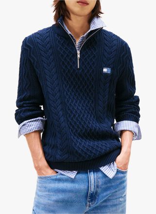Tommy Hilfiger Pull ajust&eacute; en maille torsad&eacute;e zipp&eacute;