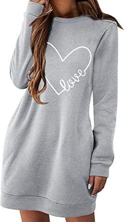 Generic Mini robe d&eacute;contract&eacute;e &agrave; manches longues et col rond pour femme - Cadeau de Saint-Valentin 2026, gris, M