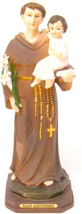 Generico mk2 Religi&ouml;se Statue des Heiligen Antonius, Figur aus braunem Harz mit Sockel, 21 cm, Andachtshandwerk f&uuml;r Zuhause