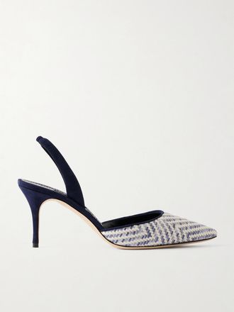 Manolo Blahnik Carolyne 70 Slingback-pumps Aus Raffiabast - Blau