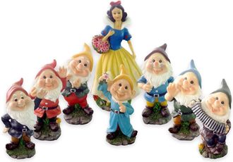 Decorspace Schneewittchen und die sieben Zwerge aus Polyresin Garten Zwerge für Blumenbeet H 44 cm