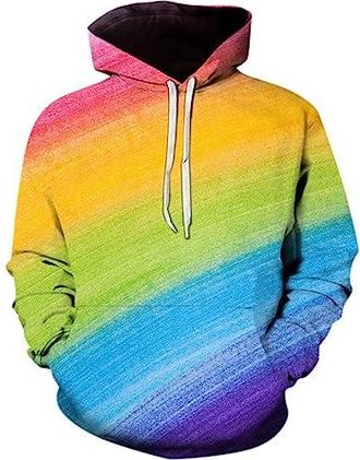 Generic 2023 Automne Et Hiver Personnalit&eacute; Mode Street Casual Tendance Sports Arc-en-ciel Imprim&eacute; Hommes Et Femmes Sweat &agrave; Capuche Sweat &agrave; Capuche, bleu, 4XL