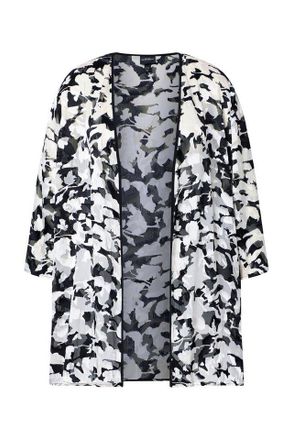 Ulla Popken Sommerjacke Jacke Chiffon-Ausbrenner V-Ausschnitt 3/4-Arm