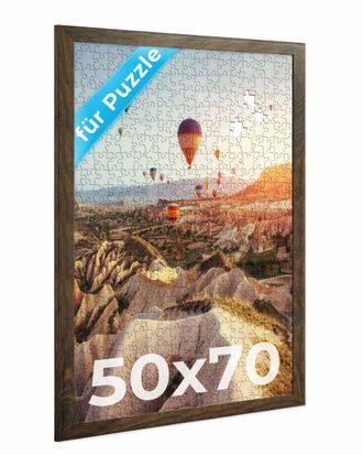 Photolini Bilderrahmen 50x70 Eiche Dunkel, Puzzle Rahmen 70x50 Holz MDF mit Acrylglas, Bilderrahmen Puzzle 1000 Teile 50x70 zum Aufhängen, Puzzlerahmen 500-1000