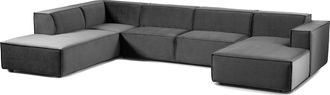 Studio Copenhagen home24 Wohnlandschaft Grau/Grau Samt Shyla 369 x 70 x 234cm Longchair davorstehend rechts / Ottomane links Glamour