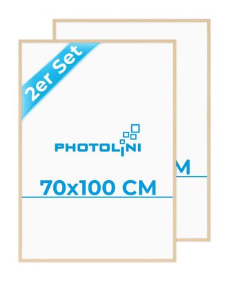Photolini Bilderrahmen 70x100 Natur, 2 große Bilderrahmen 70x100 Holz MDF, Poster Rahmen 100x70 XXL mit bruchsicherem Acrylglas zum Aufhängen & Zubehör - Pictur