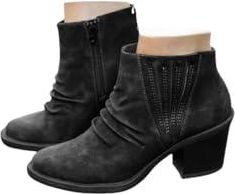 Generic Bottines pour femme à talon bas - Bottes de cowboy tendance en daim synthétique - Bottes chaudes pour femme - Bout pointu - Bottines occidentales épai