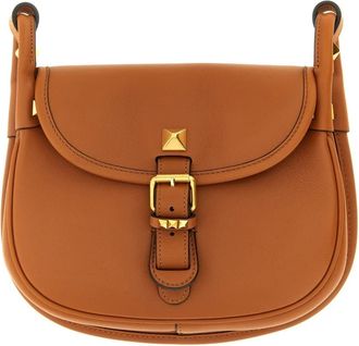 Valentino Garavani Sac bandouli&egrave;re en cuir clout&eacute; - Femme - Sacs - Brun - Taille: ONE Size