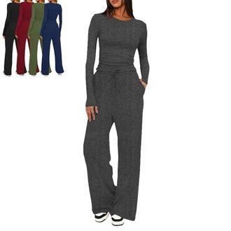 Generic Ensemble d&eacute;contract&eacute; pour femme T-shirt fronc&eacute; et pantalon &agrave; cordon de serrage, l, XXL