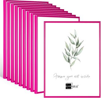 Bildershop-24 10x Kunststoffrahmen modern Bilderrahmen, (15 X 21 cm) DIN A5 pink, inkl. Tischaufsteller