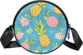 Generic Sac &agrave; bandouli&egrave;re rond rond pour femme, motif ananas avec fermeture &eacute;clair, bretelles r&eacute;glables, style d&eacute;contract&eacute;
